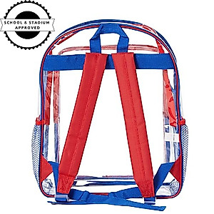 Large Clear Backpack for Kids with School Supplies Set, 16 inch Stadium Approved Transparent Bag, Red and Blue