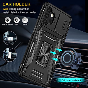 DNTMZIN for Galaxy A13 5G Case,Military Grade Protective Phone Case Cover with Enhanced Metal Ring Kickstand, with Slide Camera Cover,Shockproof Phone Case-Black2-GA13-01