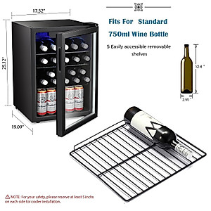 Antarctic Star 24 Bottle Wine Cooler/Cabinet Beverage Refrigerator Small Mini Wine Cellar Beer Soda Clear Glass Door Bar Fridge Quiet Operation Compressor Adjust Temp Control Freestanding, 2.4 Cu. ft…
