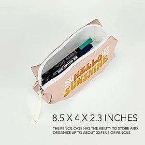 Bag Pen Case Pouch Box Organizer for Teen Girls Boys School Students Men Women Waterproof Zipper Pouch for Office Supplies Makeup, Boho Daisy Hello Sunshine