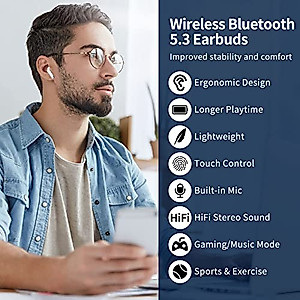 Bluetooth 5.3 Headphones for Samsung S22 S23 Ultra Flip Fold A54 A53 A12,True Wireless Noise Canceling Earbuds,Bluetooth Earbud Earphones,Sweat Resistant,HD Mic,Deep Bass for iPhone 15 Pro Pixel 6a