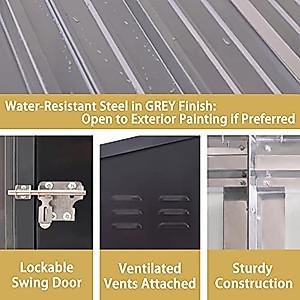 MUPATER Outdoor Storage Shed 4x6 FT, Garden Tool Shed, Metal Lean-to Shed Kit for Backyard Lawn with Lockable Door and Vents, Grey