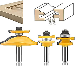 LEATBUY 3 PCS Router Bit Set 1/2 Inch Shank Round Over Raised Panel Cabinet Door Rail and Stile Router Bits, Woodworking Wood Cutter, Wood Carbide Groove Tongue Milling Tool(1/2-Double)
