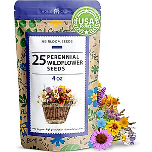 120,000+ Wildflower Seeds Bulk: (4oz) Perennial Wild Flower Seeds for Planting Mix - Butterfly Garden Seeds for Attracting Birds & Bees - 25 Wildflowers: Blue Flax to Coneflower and More
