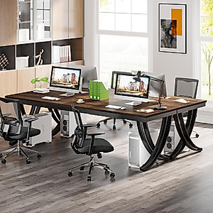 Tribesigns 2-Person Office Computer Desk, 78.7-Inch Extra Long Desk, Large Double Desk for Home Office, Workstation Work Desk for Two People with Stylish Legs, Rustic Brown