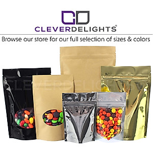 CleverDelights Glossy Black Window Stand Up Pouches - 2oz - 100 Pack - 4" x 6" x 2" - Resealable Bags