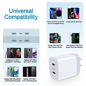 25w Type C Charger Block,Dual Port PD Power Adapter Fast Charger Brick Double USB C Wall Charger Plug for iPhone 15 14 13 12 11 Pro Max,Pixel 7a 6a 7 Pro,Samsung Galaxy S23 Ultra S22 S21 S20 S10 Plus