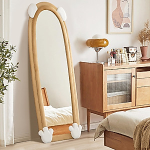 GOODONE Full Length Mirror,63"x24" Irregular Full Body Mirror for Bedroom Living Room, Floor Mirror Standing Hanging or Leaning Against Wall, Flannel Wrapped Wooden Frame,Bear