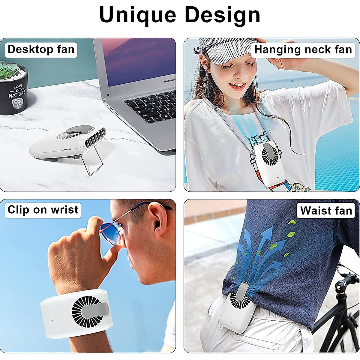 Sagekia Rechargeable Necklace Fan, Portable Neck Fan, Personal Fan Wearable, Waist Clip Fan, Completely Free Hands, Perfect for Outdoor Work/Travel/Camping/Fishing/Sports/Farm
