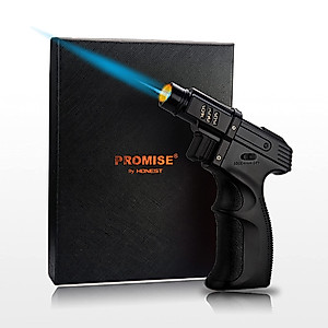 PROMISEButane Torch Lighter Gun Torch Blow Torch -Sleek Adjustable Butane Torch Adjustable Flame Lock Cooking Torch Cigar Lighter Lighter Camping Home Use Welding Chef etc (Black)