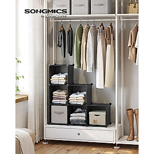 SONGMICS 6 Cube Storage Organizer, DIY Closet Shelf, Plastic Clothes Organizer, Modular Bookcase, 11.8 x 11.8 x 11.8 Inch Cubes, with Feet and Rubber Mallet, Black ULPC06H