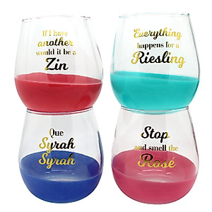 TMD Retail Color Dip Wine Sayings Stemless Wine Glasses Set of 4 - Stemless Cute Funny Wine Glass for Everyday Use, Birthdays, Parties, & More - 16 Oz stemless glasses with Unique Flirty Sayings