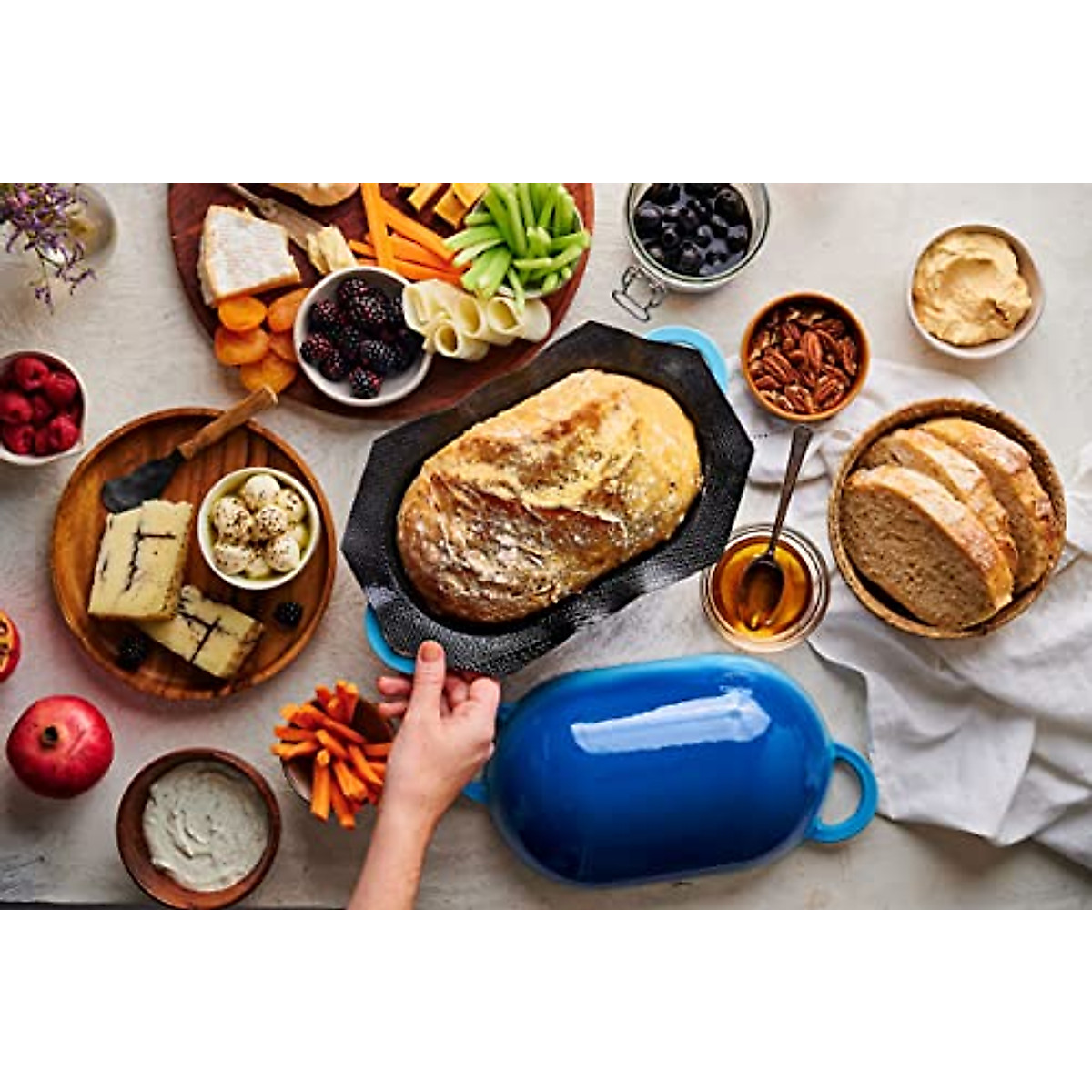 LoafNest: Incredibly Easy Artisan Bread Kit. Cast Iron Dutch Oven [Blue Gradient] and Perforated Non-Stick Silicone Liner.