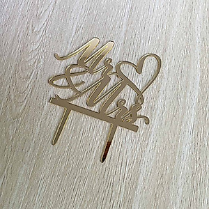 AMINJIE Mr and Mrs Cake Topper - Wedding, Engagement, Wedding Anniversary Cake Toppers Decorations, Mirror Gold Acrylic