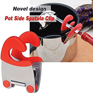 Stainless steel pot holder Anti-scalding Utensil Pot Clip Spoon Holder Pot Clip Pot Fixed Clamp Kitchenware Clip Kitchen Accessories Tools (Black & Red)