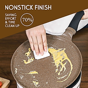 DIIG Non Stick Crepe Pan 11 Inch with Spreader Spatula, No Stick Pancake Pan for Cooking, Brown Griddle for Frying Egg, Steak, Crepe Cake, Omelette Pan with Induction Bottom