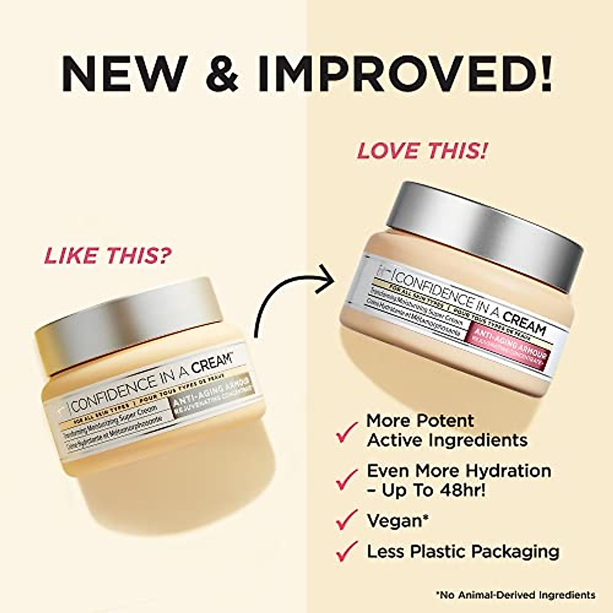 IT Cosmetics Confidence in a Cream Anti Aging Face Moisturizer - Improved Formula - Reverses 10 Signs of Aging Skin in 2 Weeks, 48HR Hydration with Hyaluronic Acid, Niacinamide + Peptides - 2 fl oz