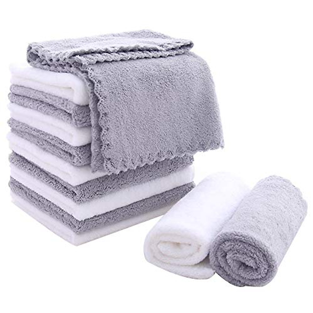 12 Pack Baby Washcloths - Extra Absorbent and Soft Wash Clothes for Newborns, Infants and Toddlers - Suitable for Baby Skin and New Born - Microfiber Coral Fleece 12x12 Inches
