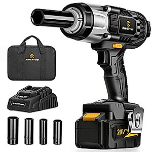 C P CHANTPOWER 20V 4.0Ah Battery Powered Cordless Impact Wrench, 1/2 Chuck Impact Gun w/Max Torque 330 ft lbs (450N.m), 4 Pcs Sockets,1 Hour Fast Charger and Tool Bag