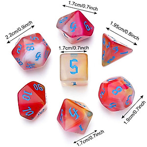 7pcs/Set D4 D6 D8 D10 D12 D20 Dichromatic Polyhedral Dices for Beginner Role Playing Game D&D Dice Set Party Table Board Game Supplies，with A Silver Pouch(Green)