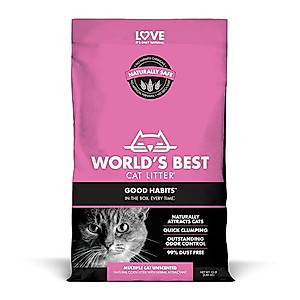 WORLD'S BEST CAT LITTER Good Habits Cat Attract Litter | Natural Plant-Based Attractant | Multicat Flushable Corn Litter | Unscented Odor Control | Low Tracking & Lightweight | Made in USA 15lb Bag