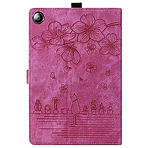 for Samsung Galaxy Tab A8 10.5 (2021) SM-X200 X205 Tablet Case TPU + PU Leather 2-Step Adjustment Kickstand Cover with Auto Wake/Sleep[Sakura & Cats] - 02