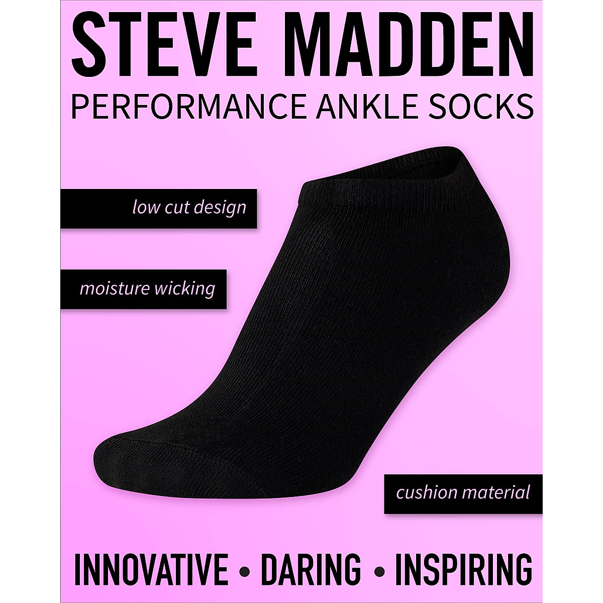 Steve Madden Women's Socks - 10 Pack Performance Cushion Low Cut Ankle Socks - Athletic Socks for Women, Size 5-10, Solid Black