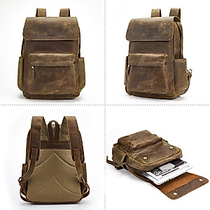 BRASS TACKS Leathercraft Leather Rucksack Backpack Casual Travel Satchel Bag Daypack For Men Women 15.6 inch Laptop Bookbag