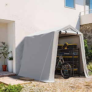 Flamaker Storage Shed 6 x 6 x 7 ft Outdoor Heavy Duty Waterproof Garage Steel Frame Portable Shed with Roll-up Zipper Doors for Motorcycle, Bike, Gardening Tools (Grey)