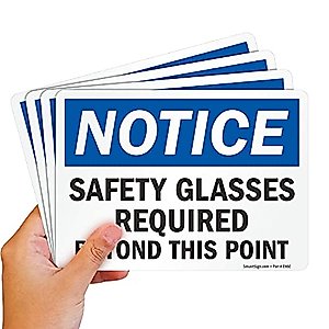 SmartSign (Pack of 4) 5 x7 inch “Notice - Safety Glasses Required Beyond This Point” OSHA Sticker Labels, 5 mil Laminated Polyester with SuperStick Adhesive, Blue, Black and White