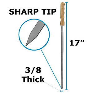 Blue Donuts 17 Inch Brazilian Skewers for Grilling - 12 Pack of Kabob Skewers, Stainless Steel Skewers with Comfortable Grip Wooden Handle, BBQ Grilling Accessories