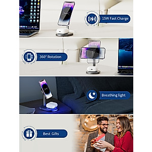 2 in 1 Magnetic Wireless Charger, 15W Fast Charging Mag-Safe Charger Stand for iPhone 15/14/13/12 Series, Wireless Charging Station for AirPods 3/Pro/2 (with QC3.0 Adapter)