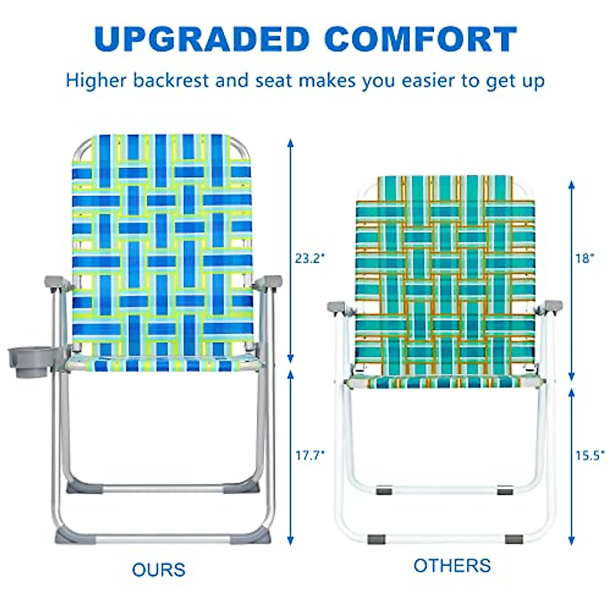 VINGLI Aluminum Patio Lawn Chairs Folding 1 Pack with Detachable Cup Holder, Webbed Beach Chair Folding Chair Outdoor Portable Camping Chair for Yard, Garden