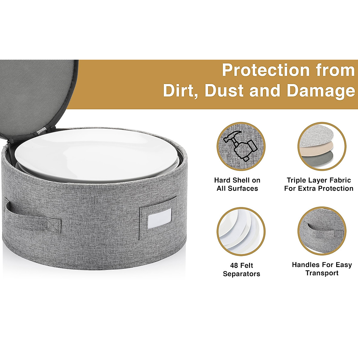 China Storage Set for Plates, Cups and Mugs - 5 pc set - Hard Shell and Stackable, Fully Padded Interior, 48 Plate Dividers Included