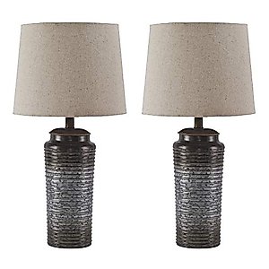 Signature Design by Ashley Norbert Casual 24.75" Table Lamp with Galvanized Metal Base & Ombre Effect, 2 Count, Dark Gray
