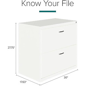 Hirsh Home Office Style Lateral Metal File Cabinet 30 in. Wide 2 Drawer White, Fully Assembled