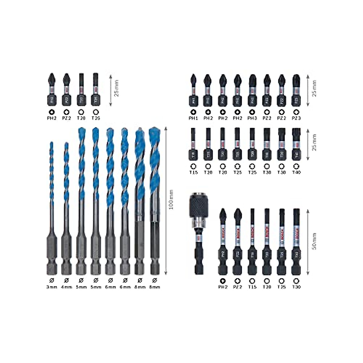 Bosch Professional 8-piece Impact Control HSS Twist Drill Bit Set (Pick and Click, HEX-9, Accessories for Impact Drivers)