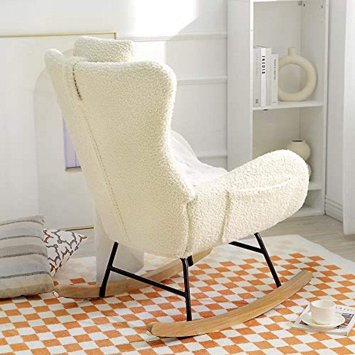 Morhome Upholstered Nursery Rocking Chair-Comfy Glider Rocker with Padded Seat, High Backrest, and Armrests for Living Room Bedroom Offices, Beige