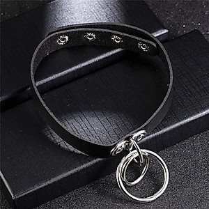 TUTOUD Black Collar Choker Rock Punk Double Ring Leather Necklace Female Adjustable Soft Collar Chain for Women Girls
