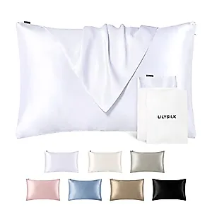 LILYSILK Silk Pillowcase for Hair and Skin Standard-100% Mulberry Silk 19 Momme Both Sides Silk Bed Pillow Cover with Hidden Zipper, 1 Pc (Standard Size 20''x26'', White)