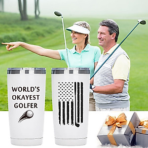 SAHIJE Golf Gifts for Men, Funny Birthday Gifts for Men Dad Husband Boyfriend, Golf Lovers Cup, World's Okayest Golfer Tumbler, USA Flag Design, 20 oz