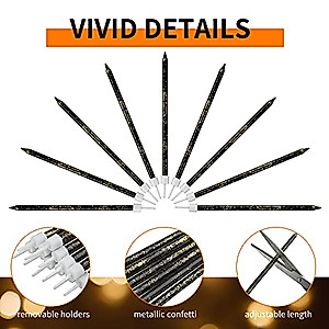 24 Pieces Birthday Cake Candles Long Thin Cupcake Candles Metallic Cake Toppers Candles for Birthday Wedding Anniversary Graduation Retirement Party Decoration (Black Gold)