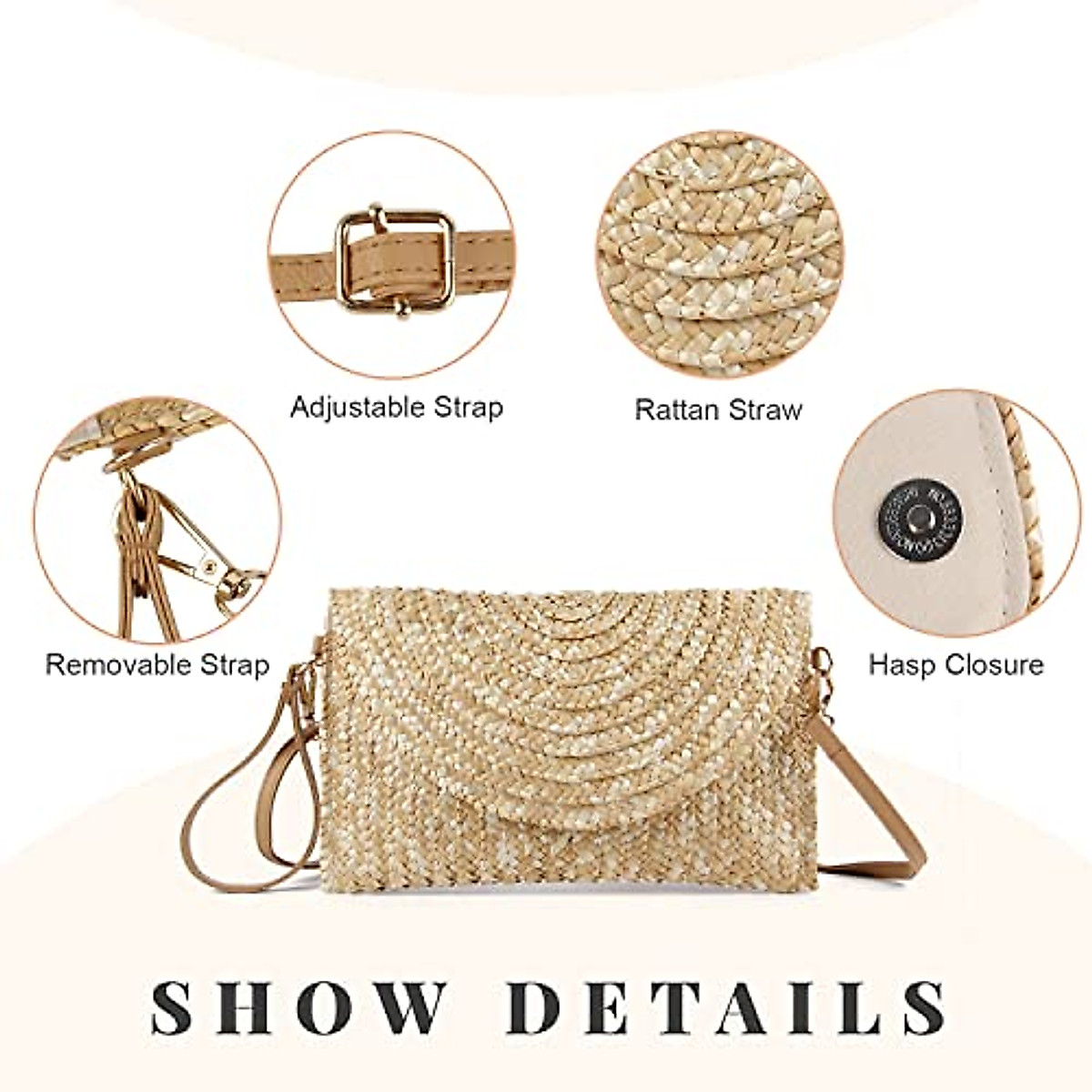 LUI SUI Straw Clutch Purse Bags for Women Summer Beach Purse Woven Straw Shoulder Bags Beach Clutch Bags