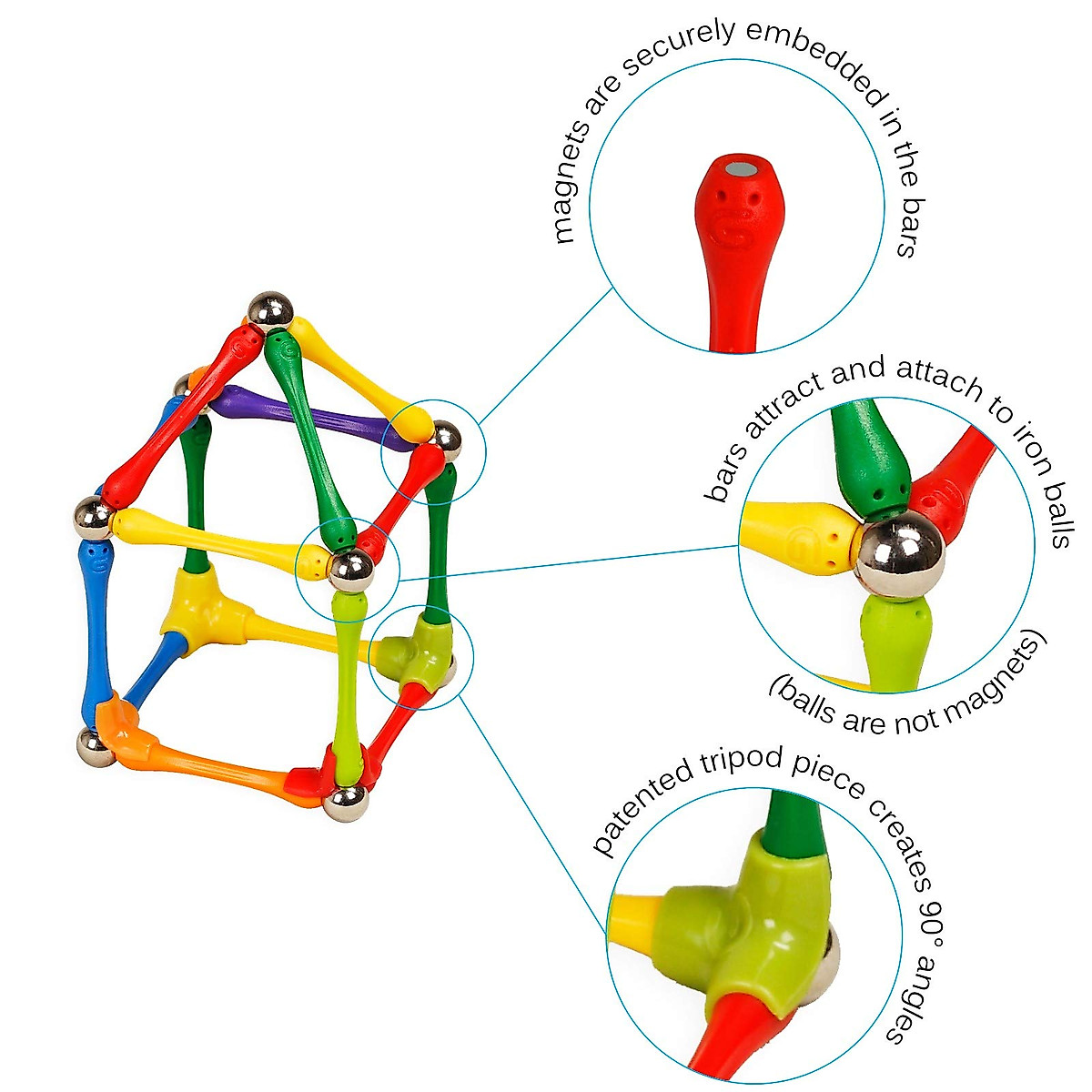 Goobi 70 Pcs Magnetic Building Sticks Blocks Toys Magnet Construction Set Tiles Toy Montessori STEM Educational Toys for Ages 3 4 5 6 7 8 Kids Boys Girls Adults with Storage Box and Instruction Guide