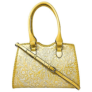 Mauzari Tooled Leather Shoulder Bag Tote for Women (Obsidian, Large)