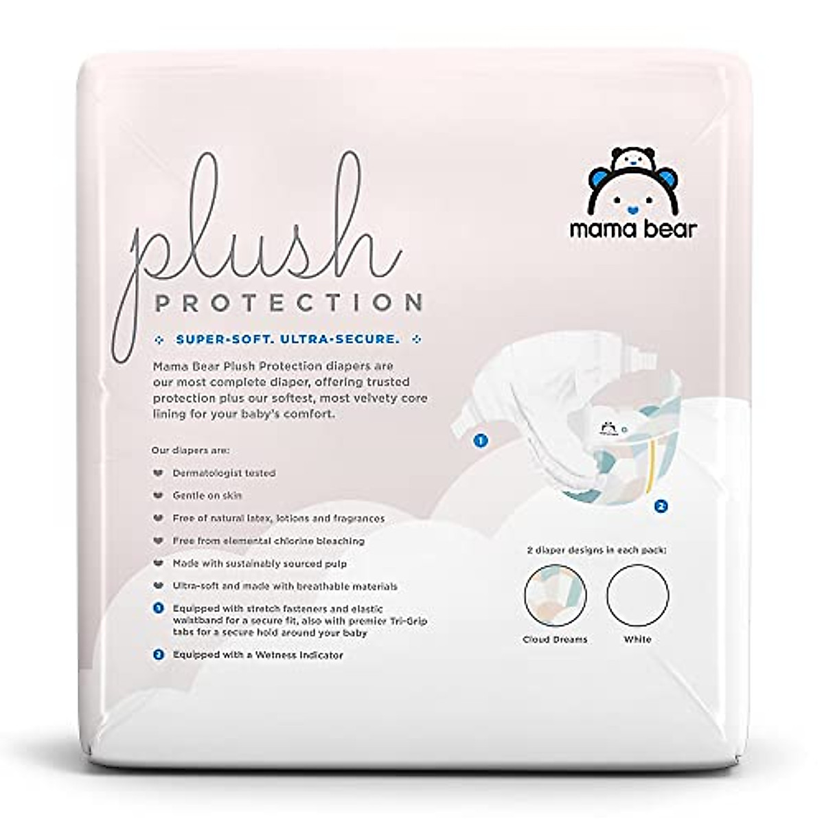 Amazon Brand - Mama Bear Plush Protection Diapers, Hypoallergenic, Size 5, 124 Count (4 Packs of 31), White and Cloud Dreams