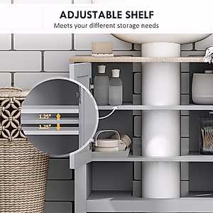 kleankin Pedestal Sink Storage Cabinet, Under Sink Cabinet, Bathroom Vanity Cabinet with Adjustable Shelf and Open Bottom Shelf, Gray