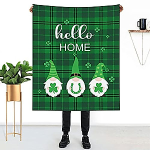 LARIAU St. Patrick's Day Gnome Blanket Irish Festival Shamrocks Green Plaid Blanket Cute Lucky Leprechaun Decorations Blanket for Couch Bed Sofa 50x60 inches