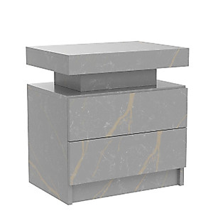 Cubehom LED Nightstands Set of 2, Modern End Table with 2 Drawers, End Tables for Living Room Bedroom Grey