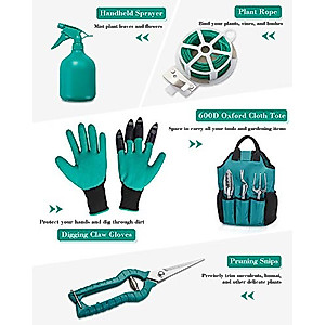 FiveJoy Garden Tool Set, 11 Piece Aluminum Alloy Hand Tool Starter Kit with Garden Bag, Outdoor Tool, Heavy Duty Gardening Work Set with Ergonomic Handle, Gardening Tools-Gift for Women and Men